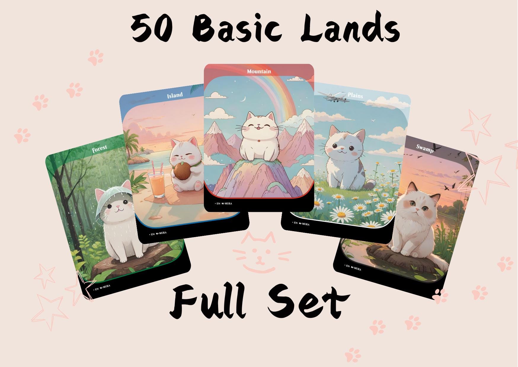 50 Cute Cat Basic Lands Bundle | Cute Proxy | Custom Alter Full Art ...