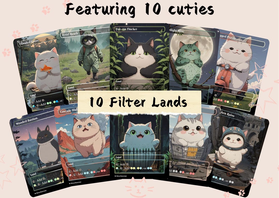10 Filter Lands - Cute Cat Proxy | Custom Alter Full Art Card ...