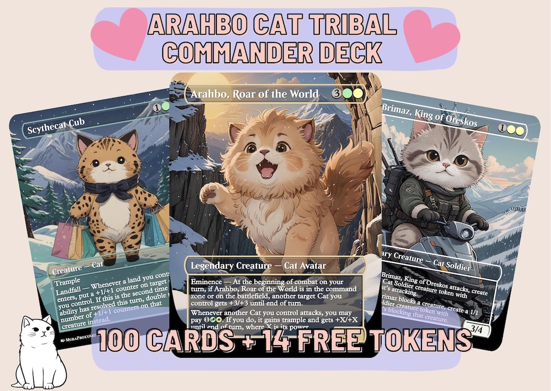Arahbo Cat Tribal Proxy Commander Deck, 100 Cards + 14 Free Tokens ...