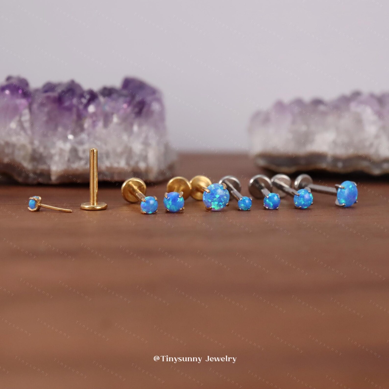 20G/18G/16G Titanium Blue Opal Threadless Push Pin Labret • Opal Flat ...