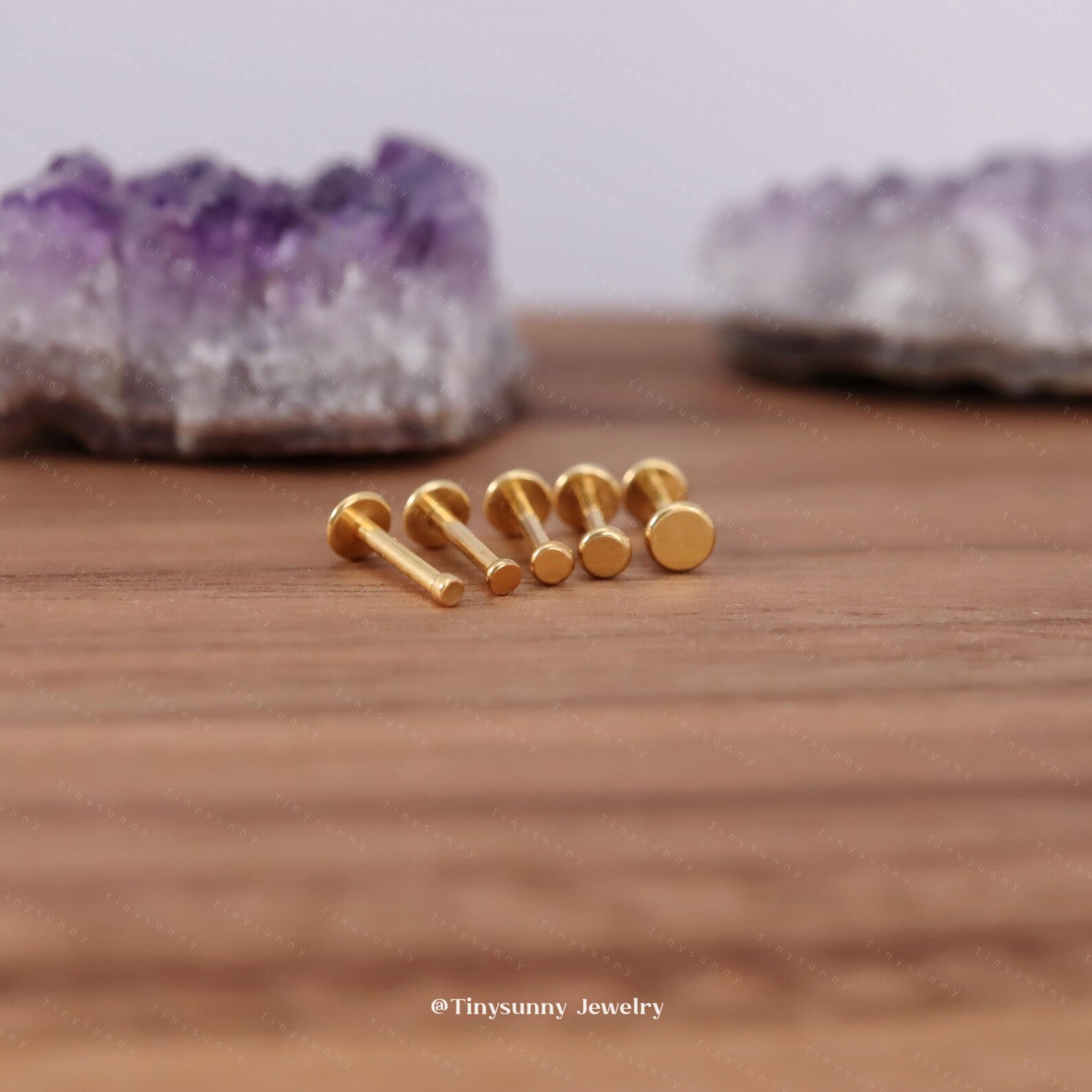 20G/18G/16G Titanium Disc Threadless Push Pin Labret • Round Flat Back ...