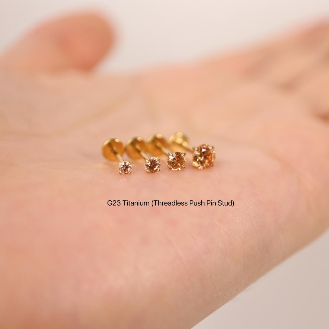 20G/18G/16G Titanium Citrine Threadless Push Pin Labret • Cz Flat Back ...