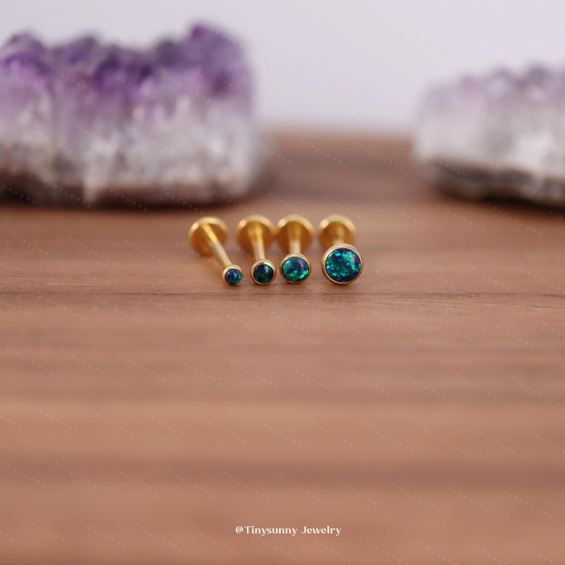 20G/18G/16G Titanium Bezel Green Opal Threadless Push Pin Labret, Opal ...