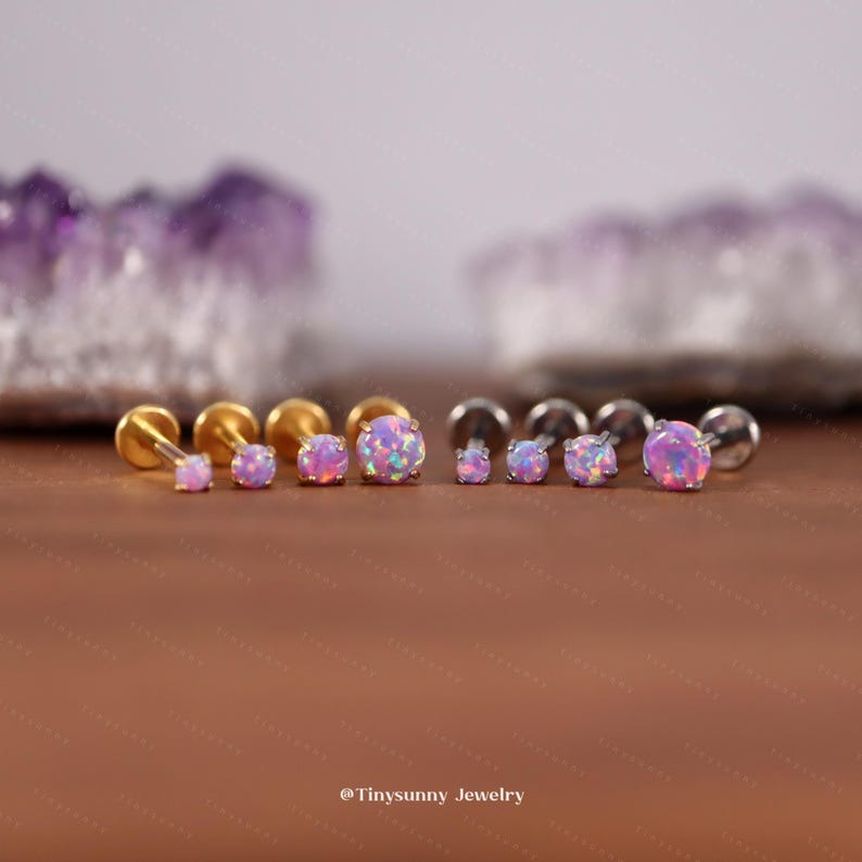 20G/18G/16G Titanium Purple Opal Flat Back Earring • Opal Threadless ...