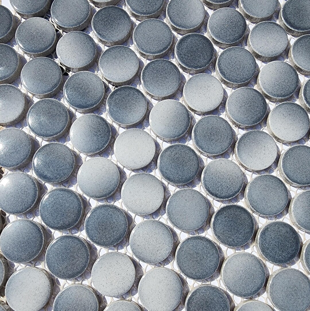 50 Penny Round Tiles, Mosaic, Porcelain Tiles, Grey-blue Round Tiles - Etsy
