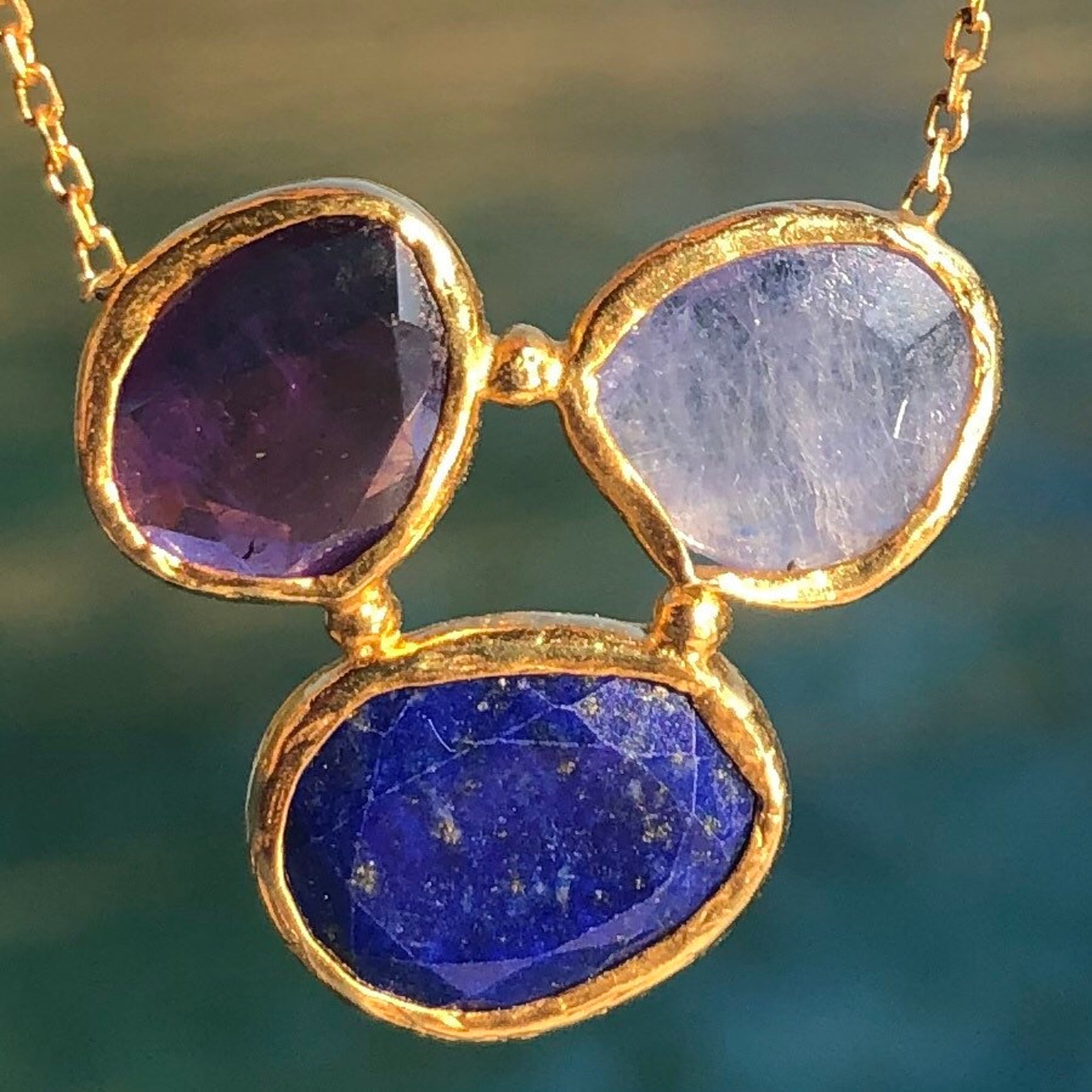 Amethyst Lapis Lazuli and Apetit Three Stone Necklace - Etsy