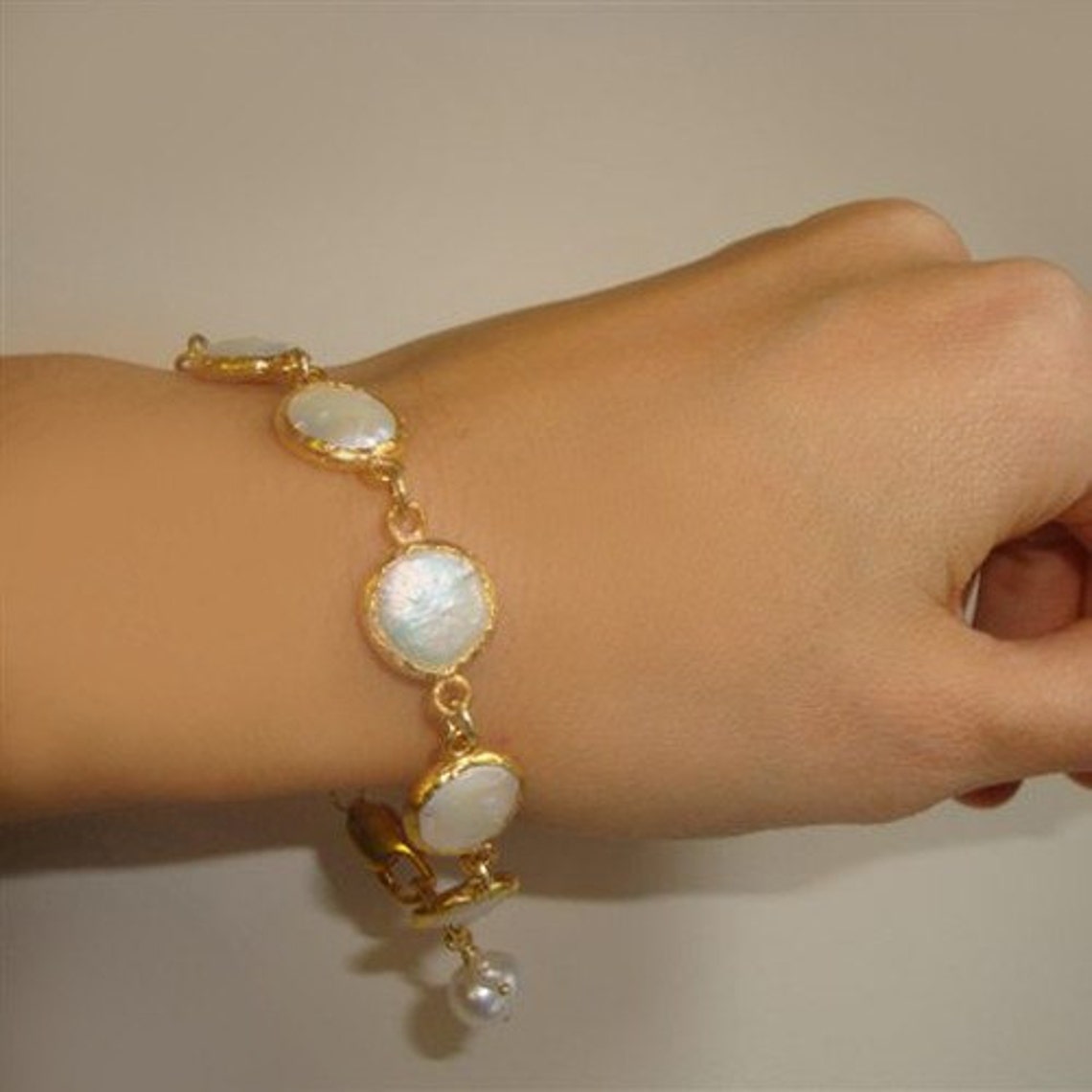 Pearl Chain Bracelet in Gold Coated Silver - Etsy