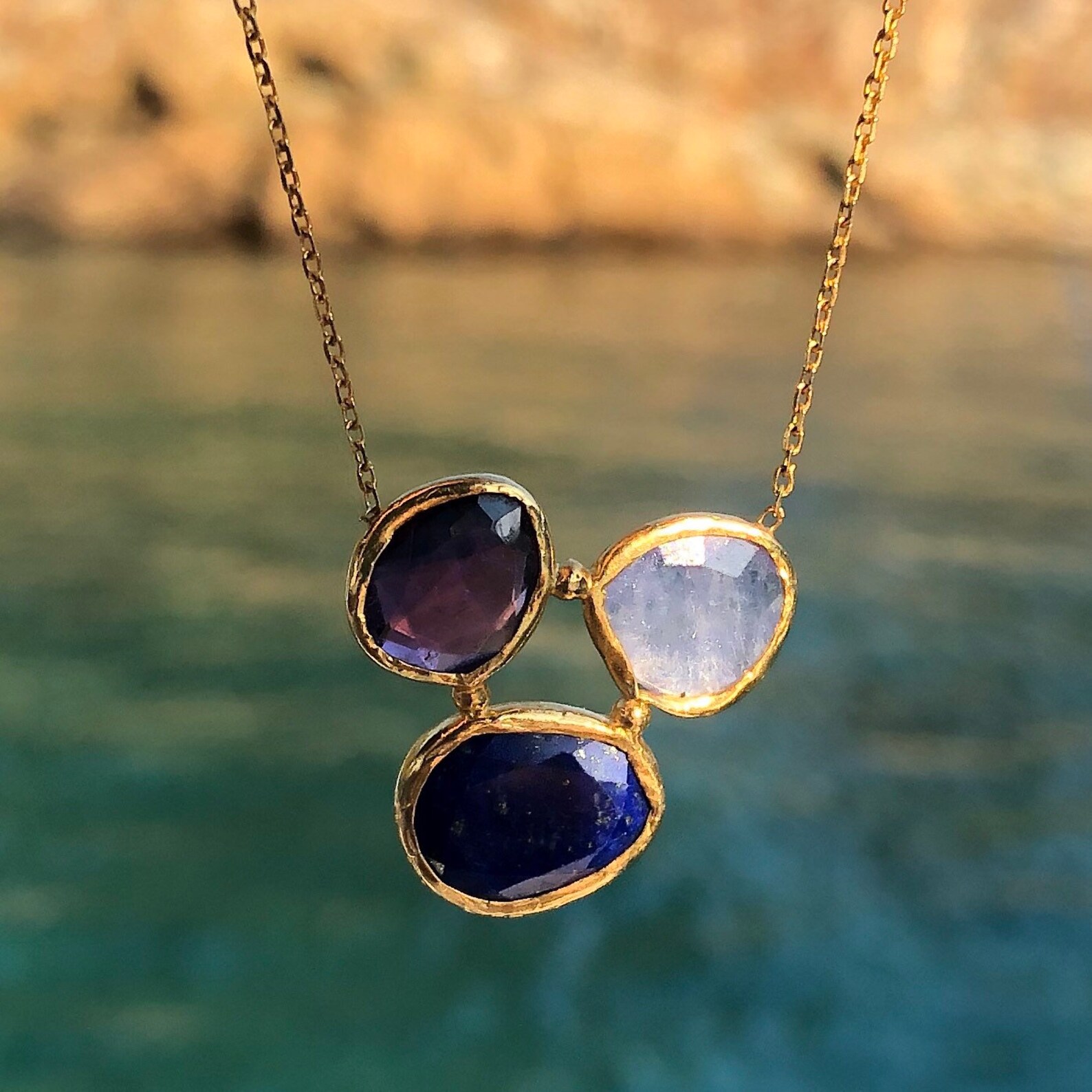 Amethyst Lapis Lazuli and Apetit Three Stone Necklace - Etsy