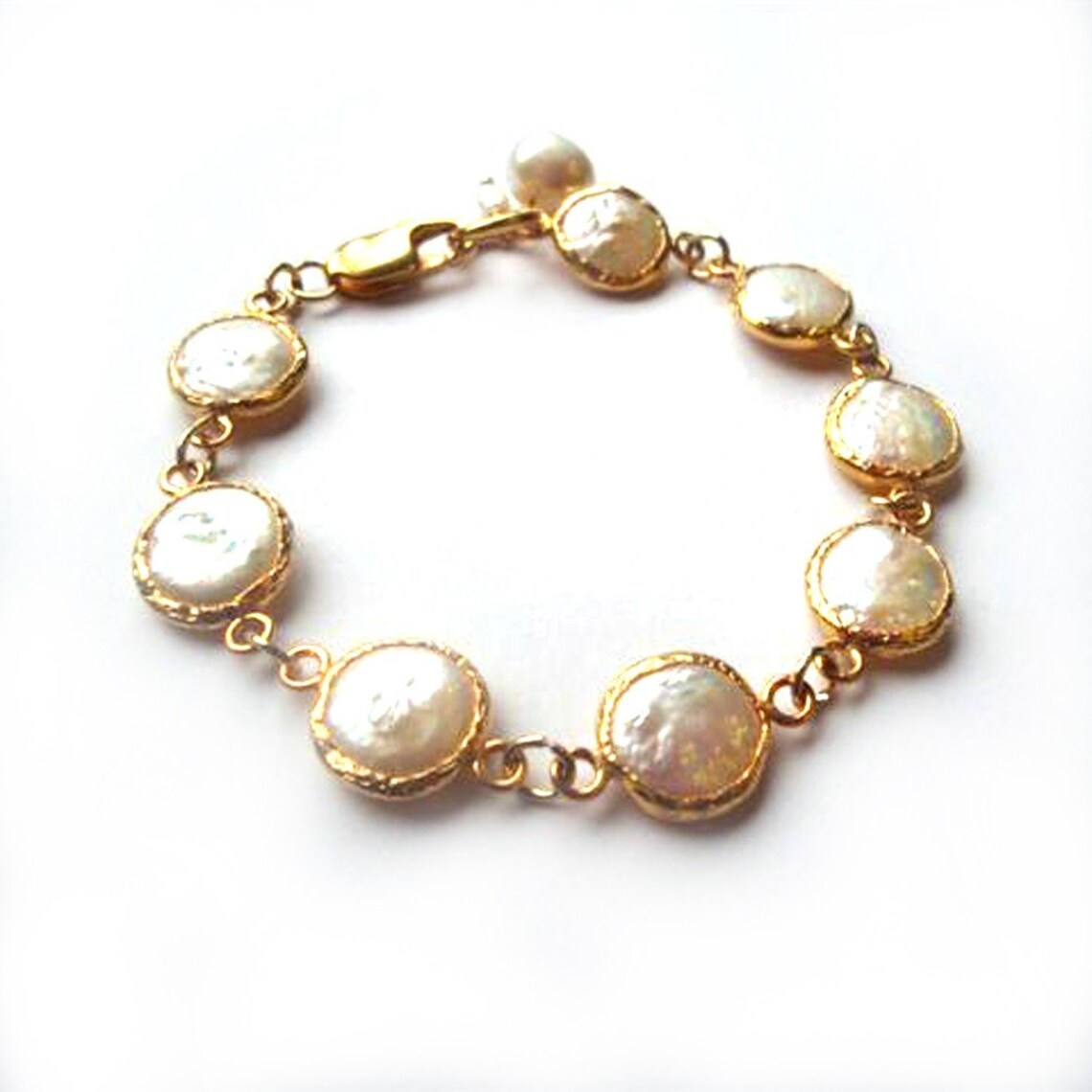 Pearl Chain Bracelet in Gold Coated Silver - Etsy