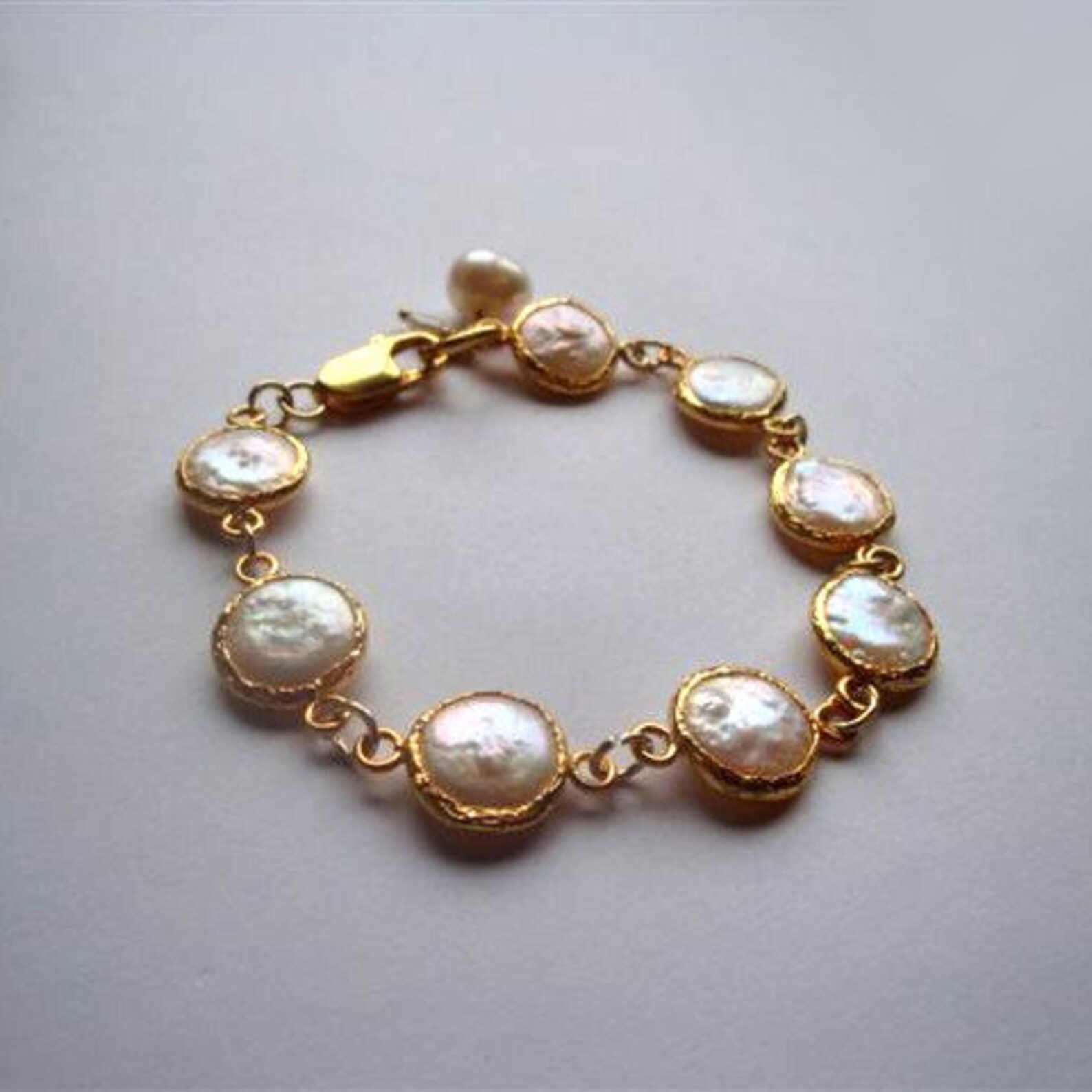 Pearl Chain Bracelet in Gold Coated Silver - Etsy