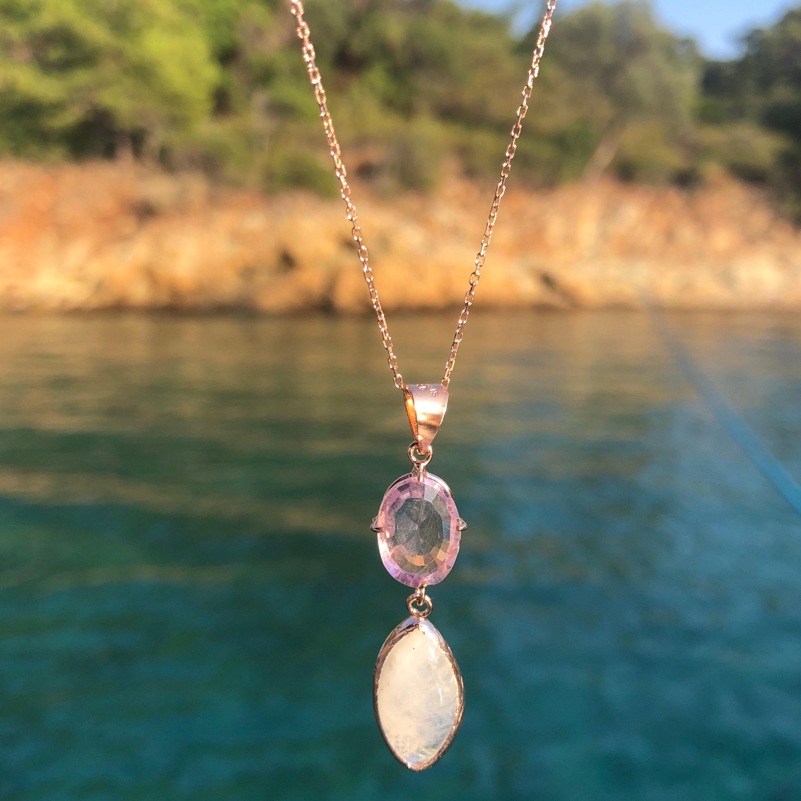Amethyst and Moonstone Pendant Necklace: 18K Gold Coated Sterling ...
