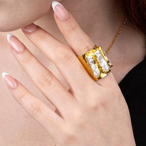 Three Rectangle Free Form Pearls Ring, With Irregular Baroque Pearls ...