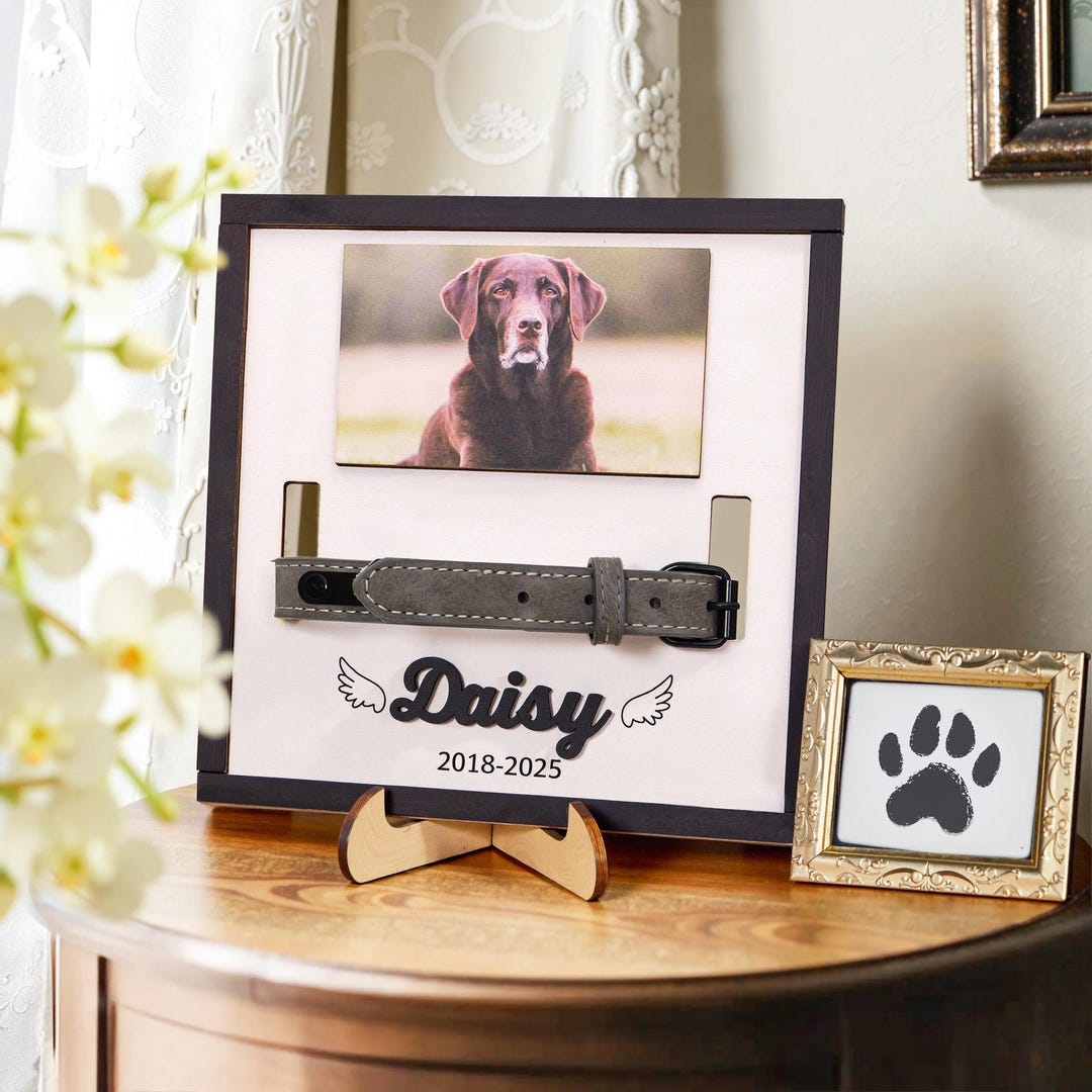 Custom Dog Memorial Collar Sign, Dog Memorial Wood Frame With Collar ...