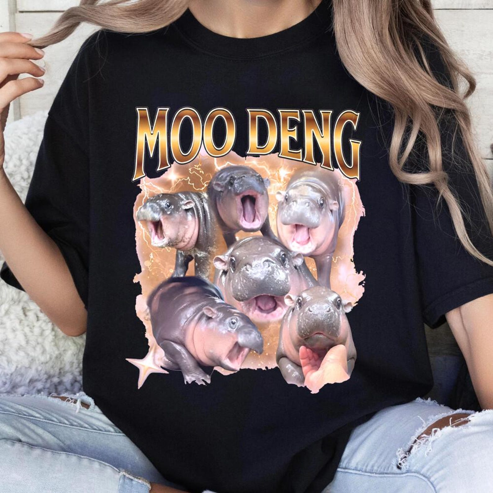 Moo Deng Tshirt PNG, Moo Deng Merch, Moo Deng Bootleg PNG, Baby Hippo ...