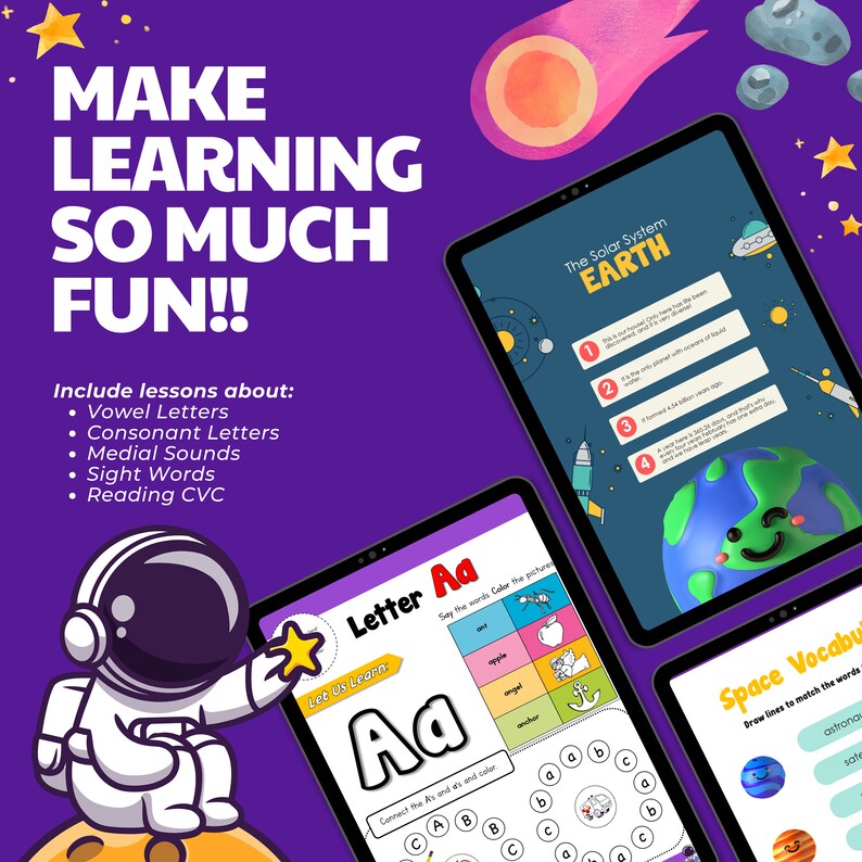 Astronaut Space Preschool Kindergarten Reading Workbook / Worksheet ...