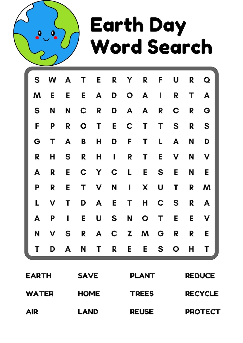 Earth Day Word Search Puzzle | Fun & Educational Activity for Kids ...