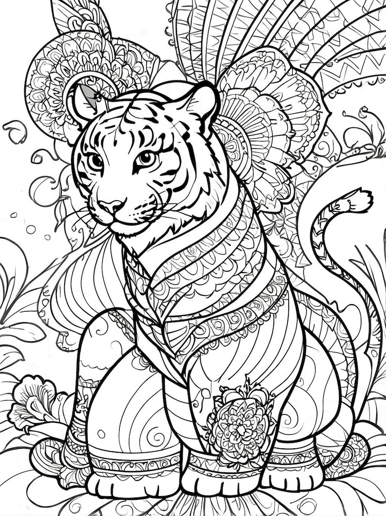 Tiger-themed Mandala Coloring Pages | Instant Download Printable Art ...