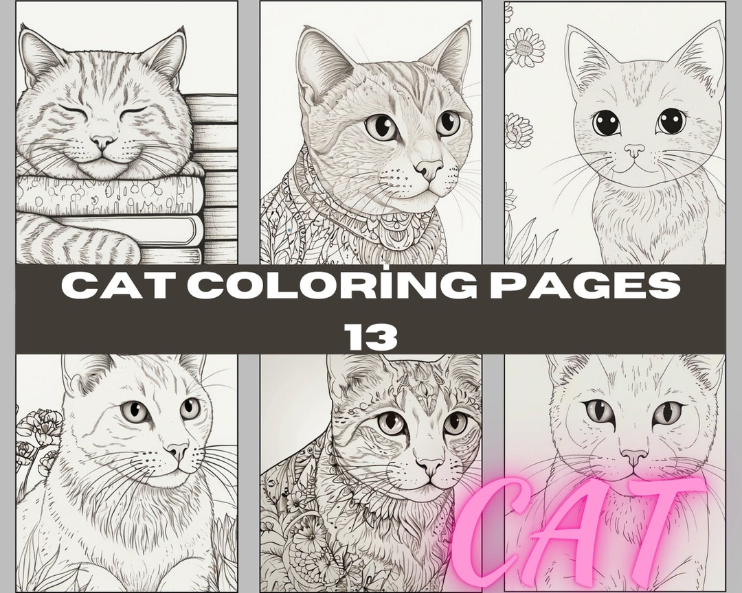 Adult Cat Coloring Pages | 13 High-quality PDF Sheets | Relaxing Cat ...