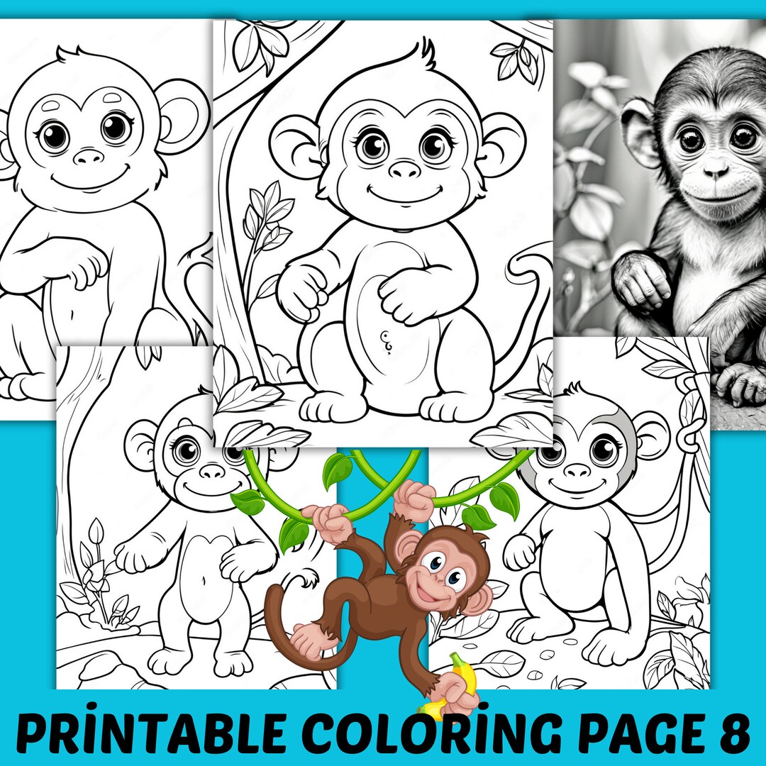 Baby Monkey Coloring Pages | Monkey Coloring Sheets | Instant Download ...