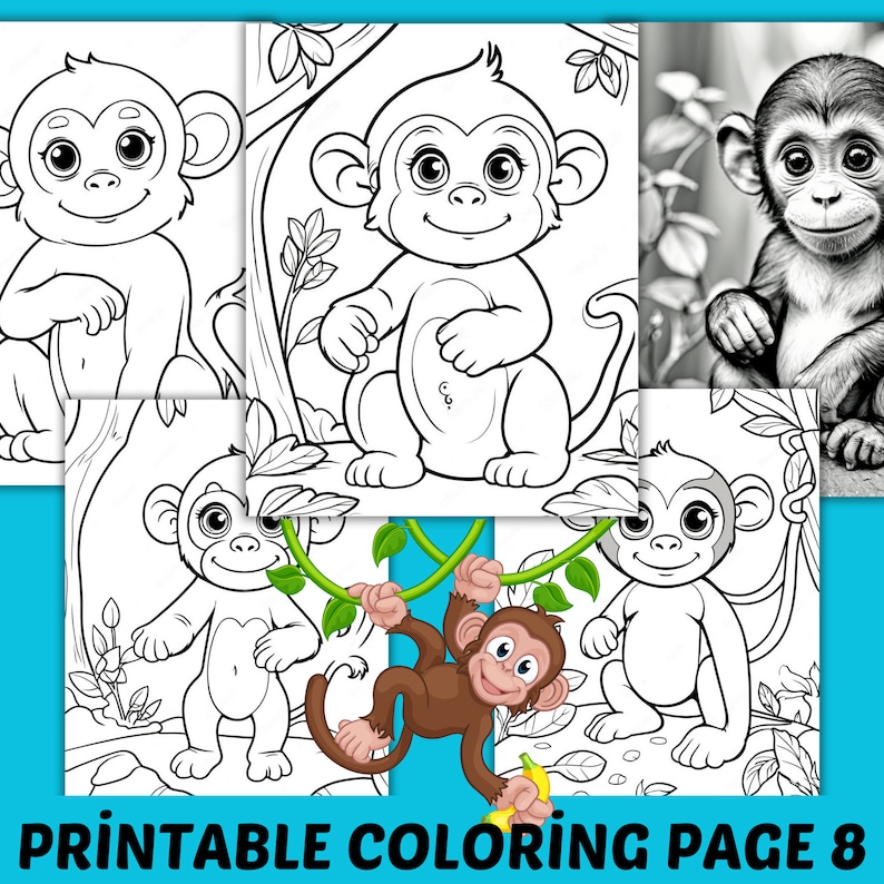 Baby Monkey Coloring Pages | Monkey Coloring Sheets | Instant Download ...