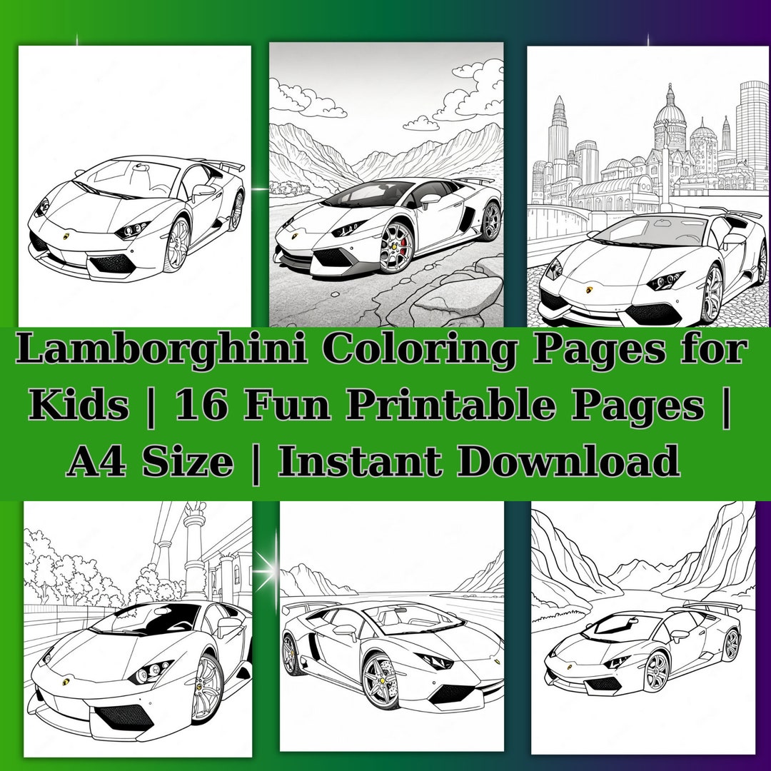 Lamborghini Coloring Pages for Kids | 16 Fun Printable Pages | A4 Size ...