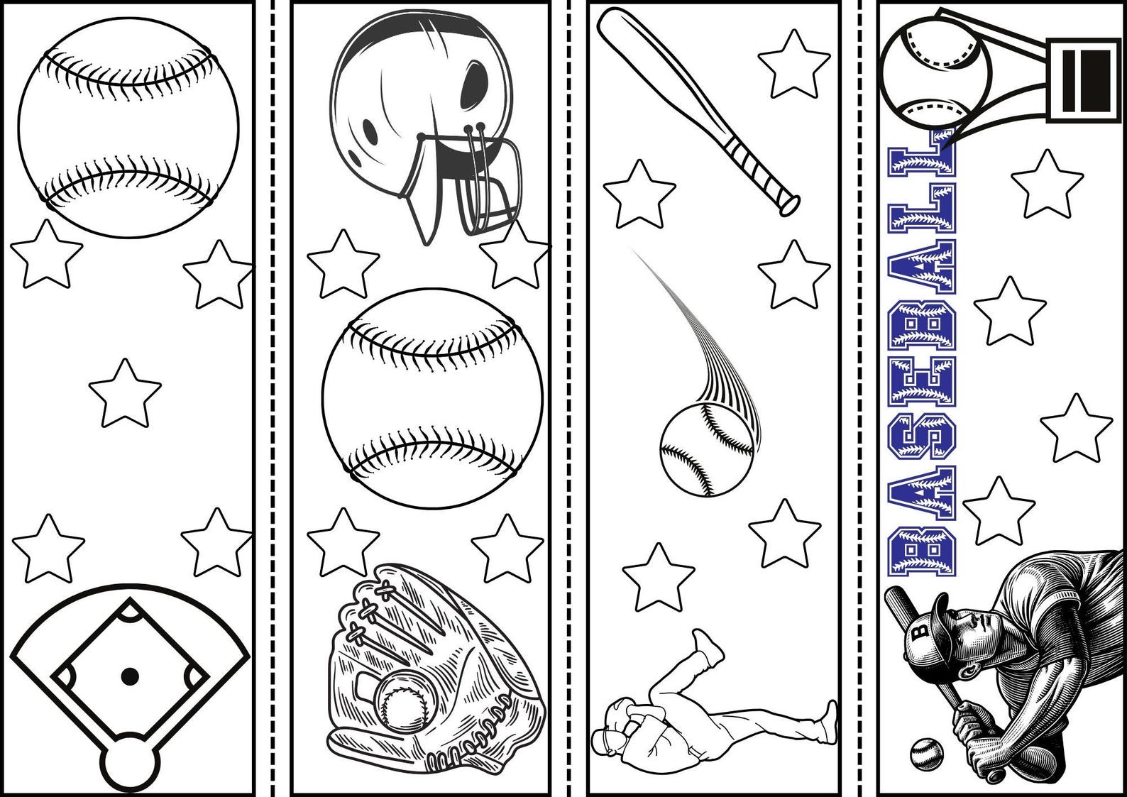 Printable Baseball Coloring Bookmarks - Set of 4 Fun & Creative Designs ...