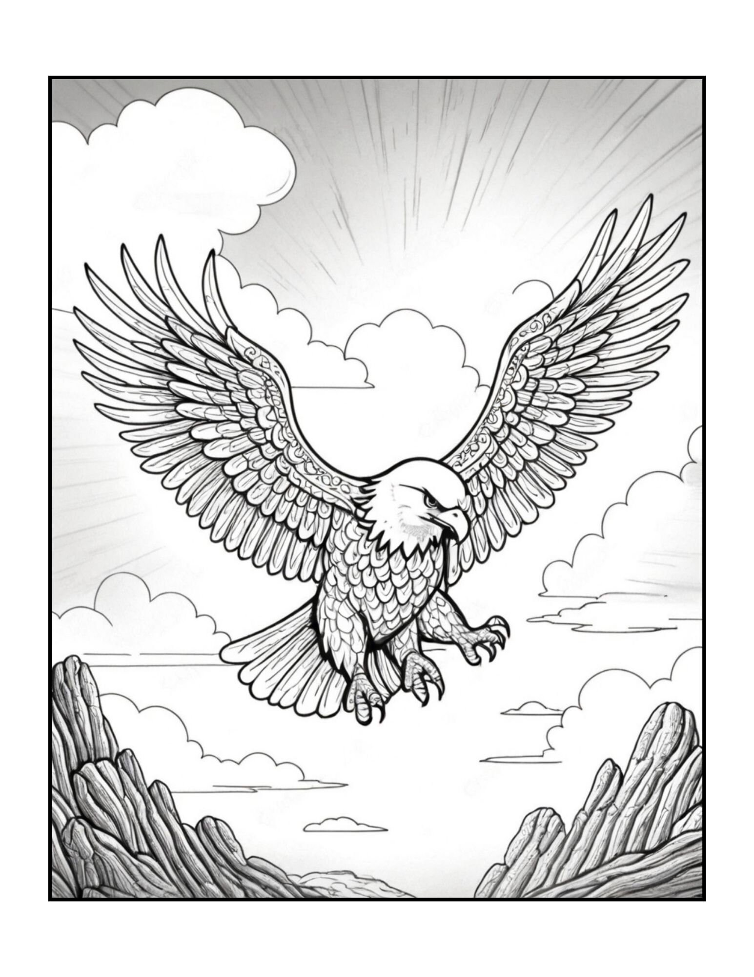 Soaring Eagle Adult Coloring Page | Intricate Nature Illustration ...