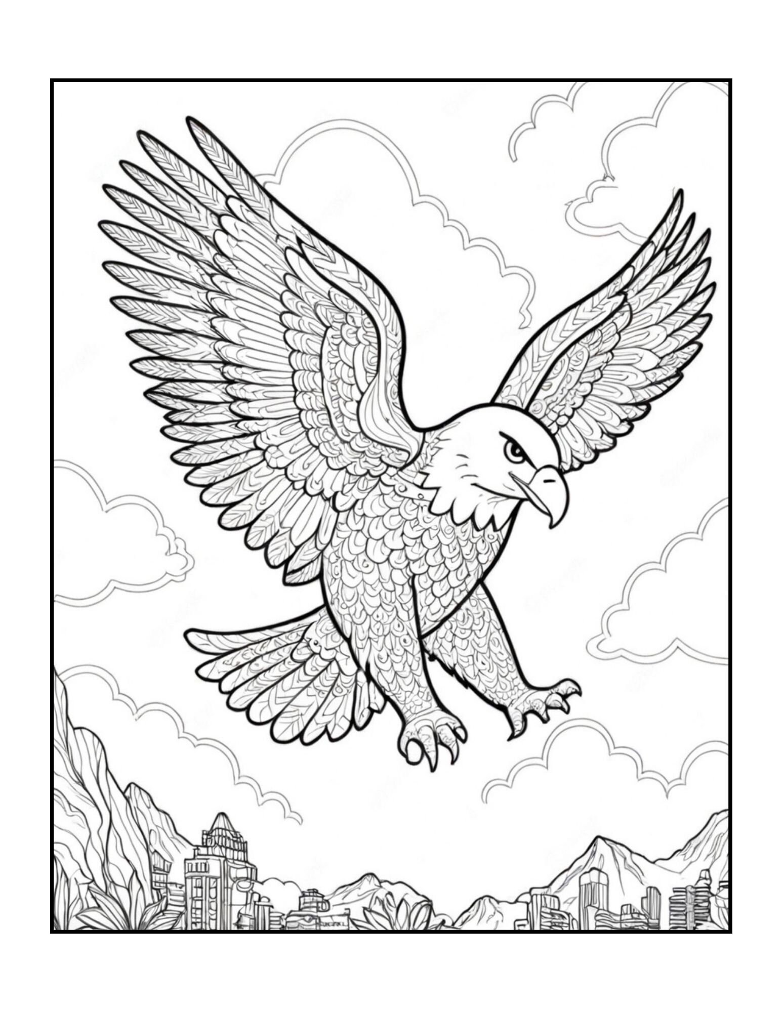 Soaring Eagle Adult Coloring Page | Intricate Nature Illustration ...
