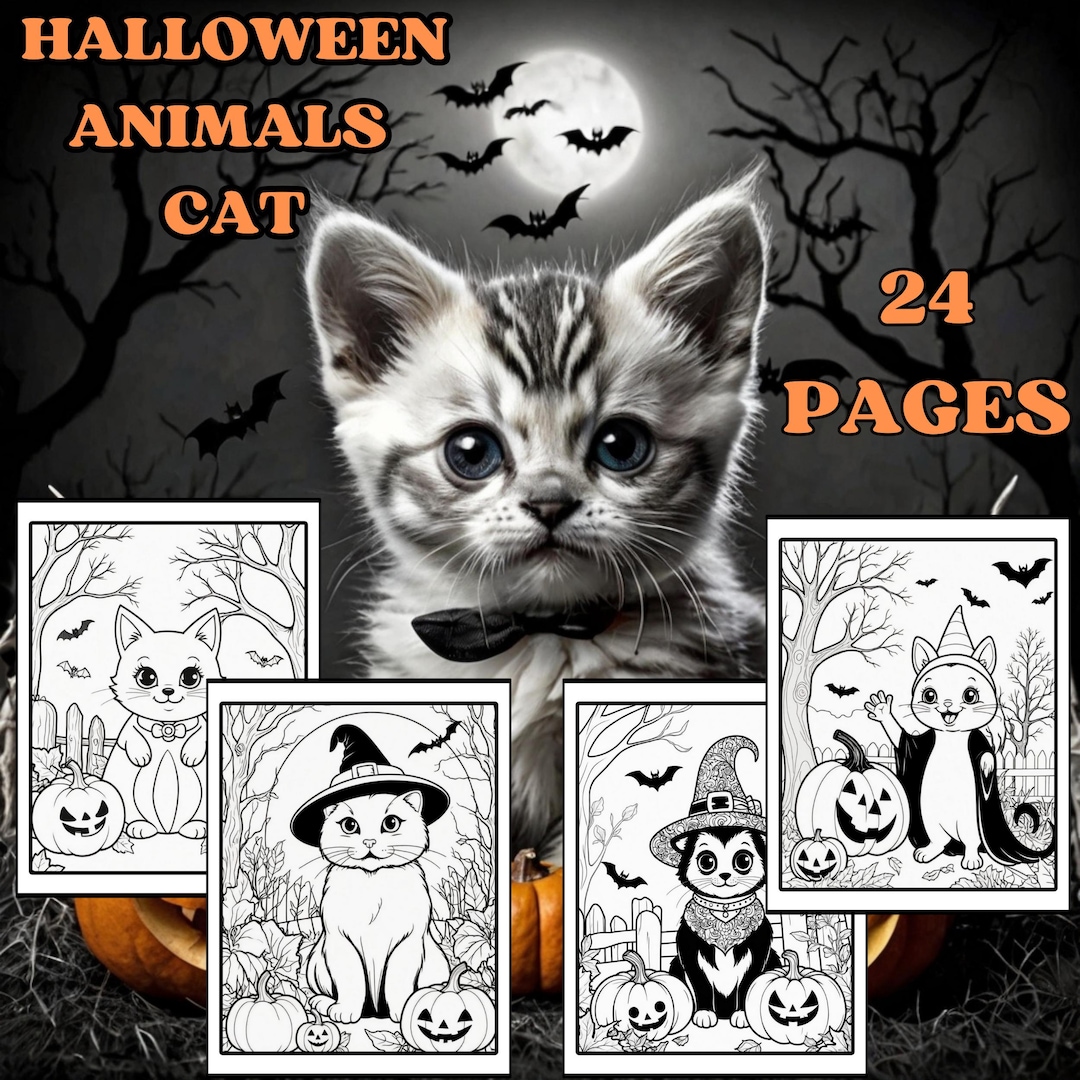Halloween Animal Coloring Pages | 24 Unique Sheets | Cat | 8 Page Bonus ...
