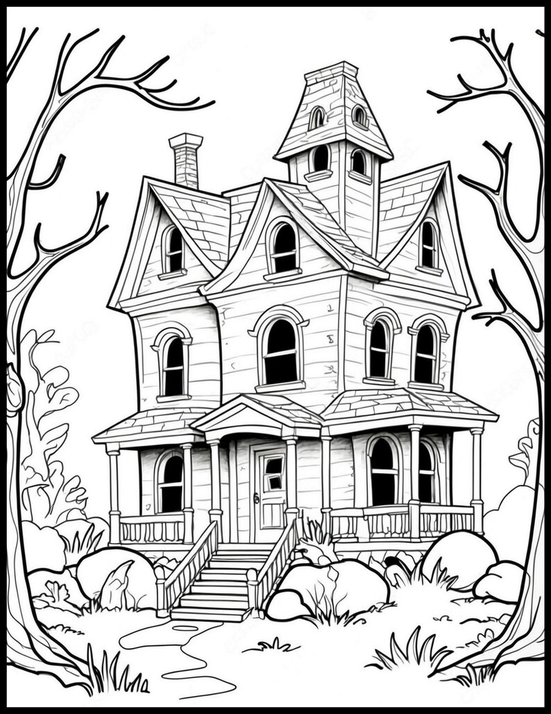 Nightmare House Coloring Pages | 33 Spooky Designs for Kids & Adults - Etsy