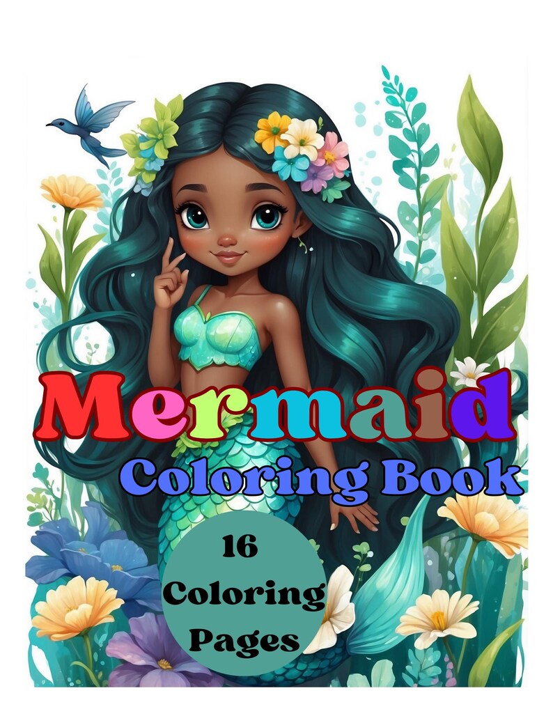 Magical Mermaid Coloring Book for Kids & Adults 16 Pages of Underwater ...