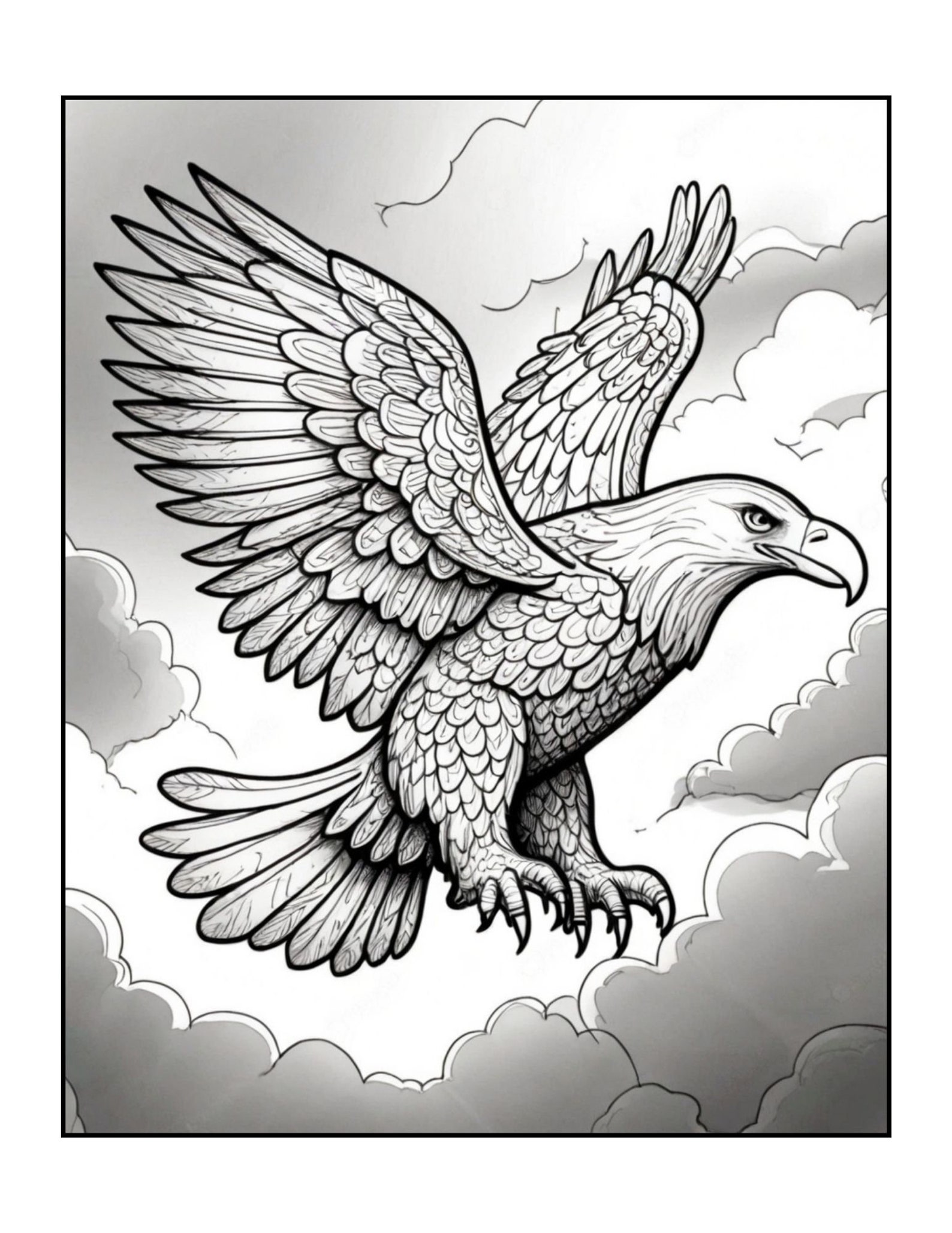 Soaring Eagle Adult Coloring Page | Intricate Nature Illustration ...