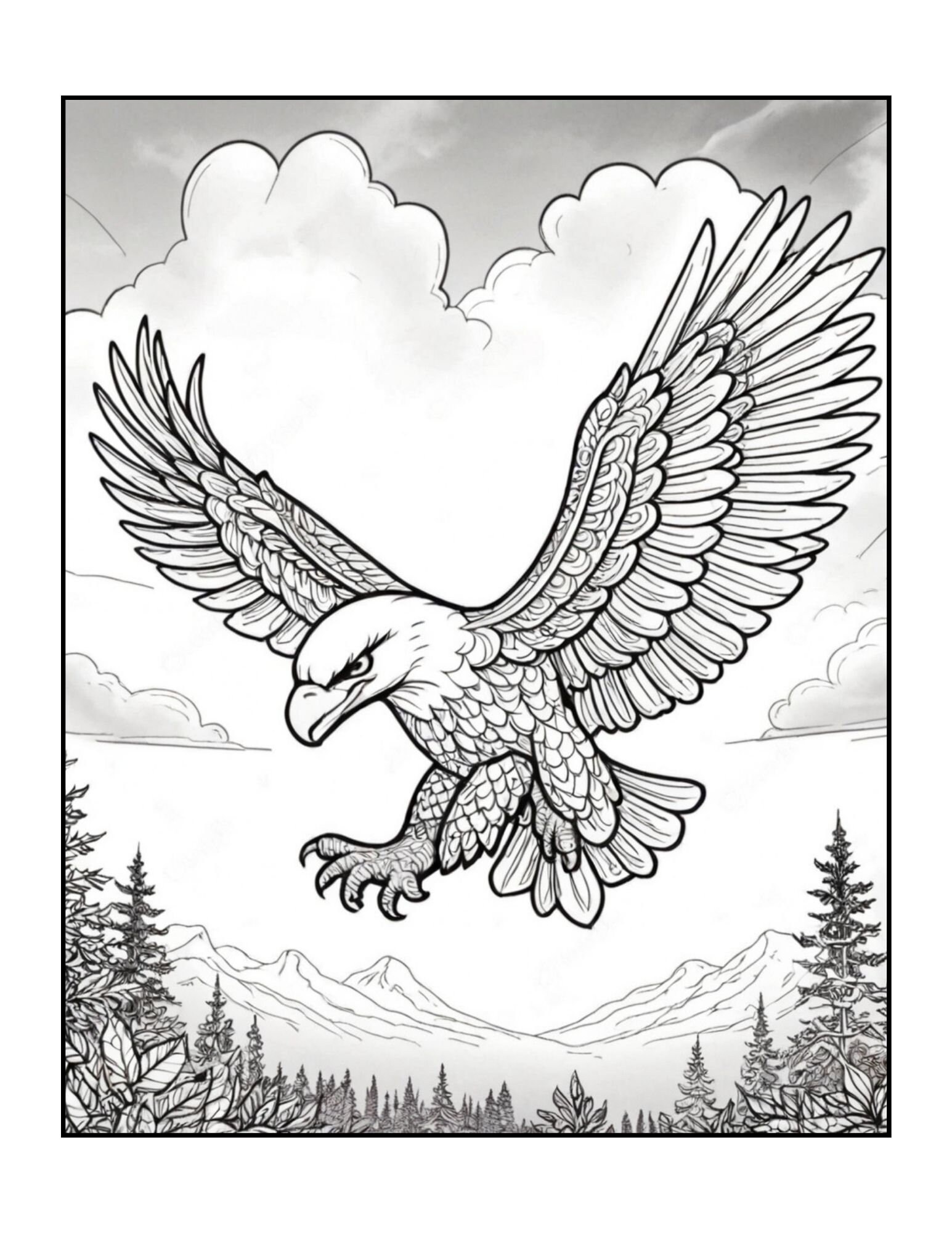 Soaring Eagle Adult Coloring Page | Intricate Nature Illustration ...