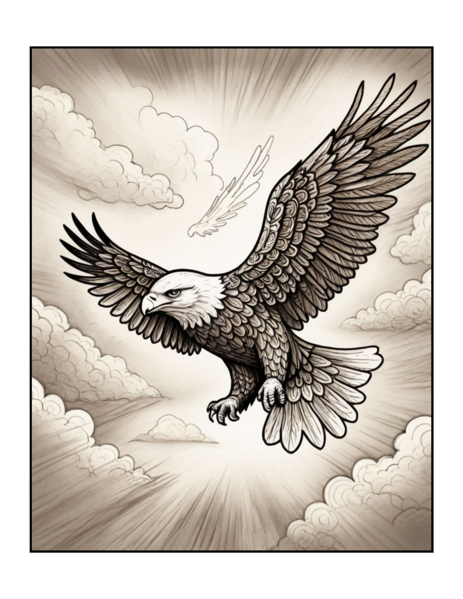 Soaring Eagle Adult Coloring Page | Intricate Nature Illustration ...