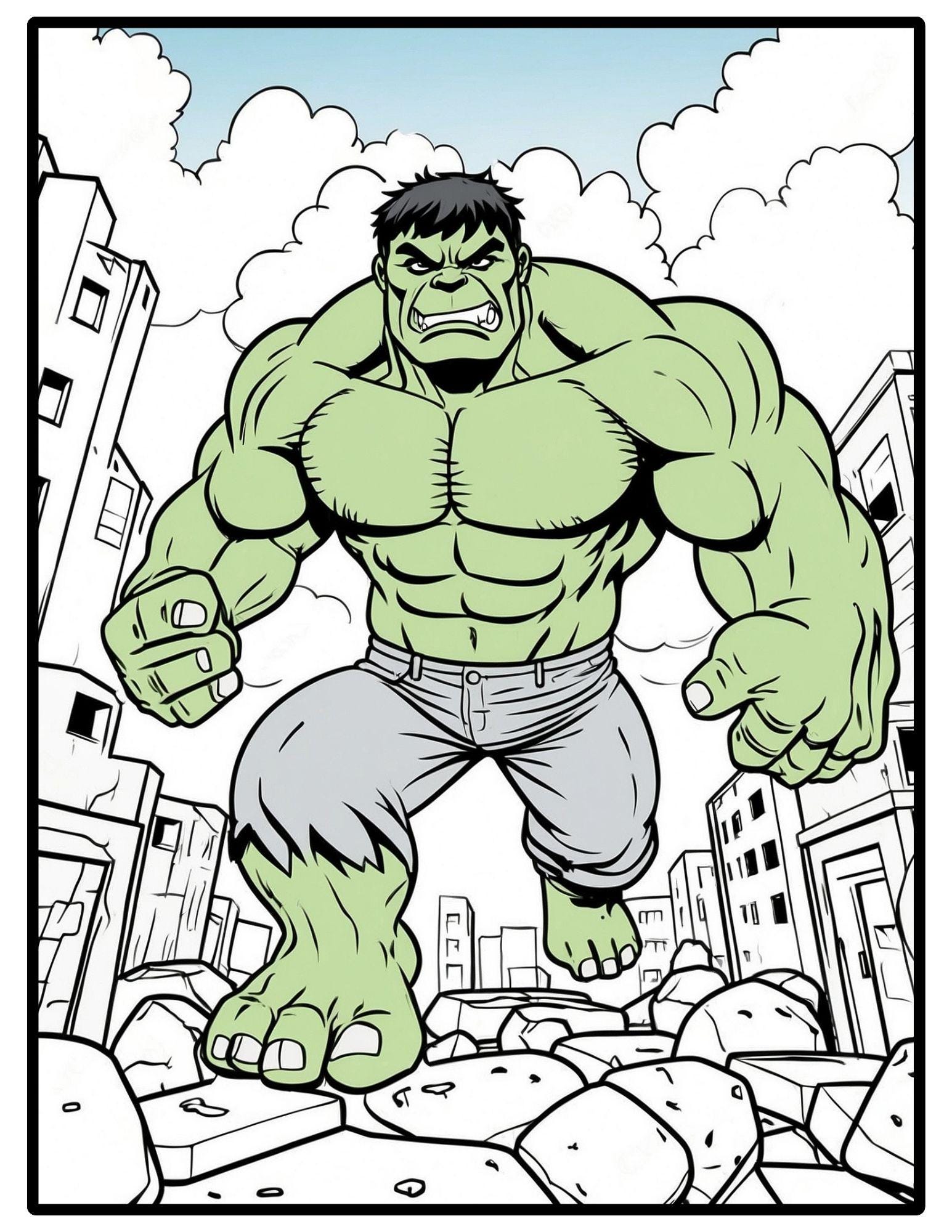 Marvel's Hulk Coloring Page Printable Superhero Art Fun Activity for ...