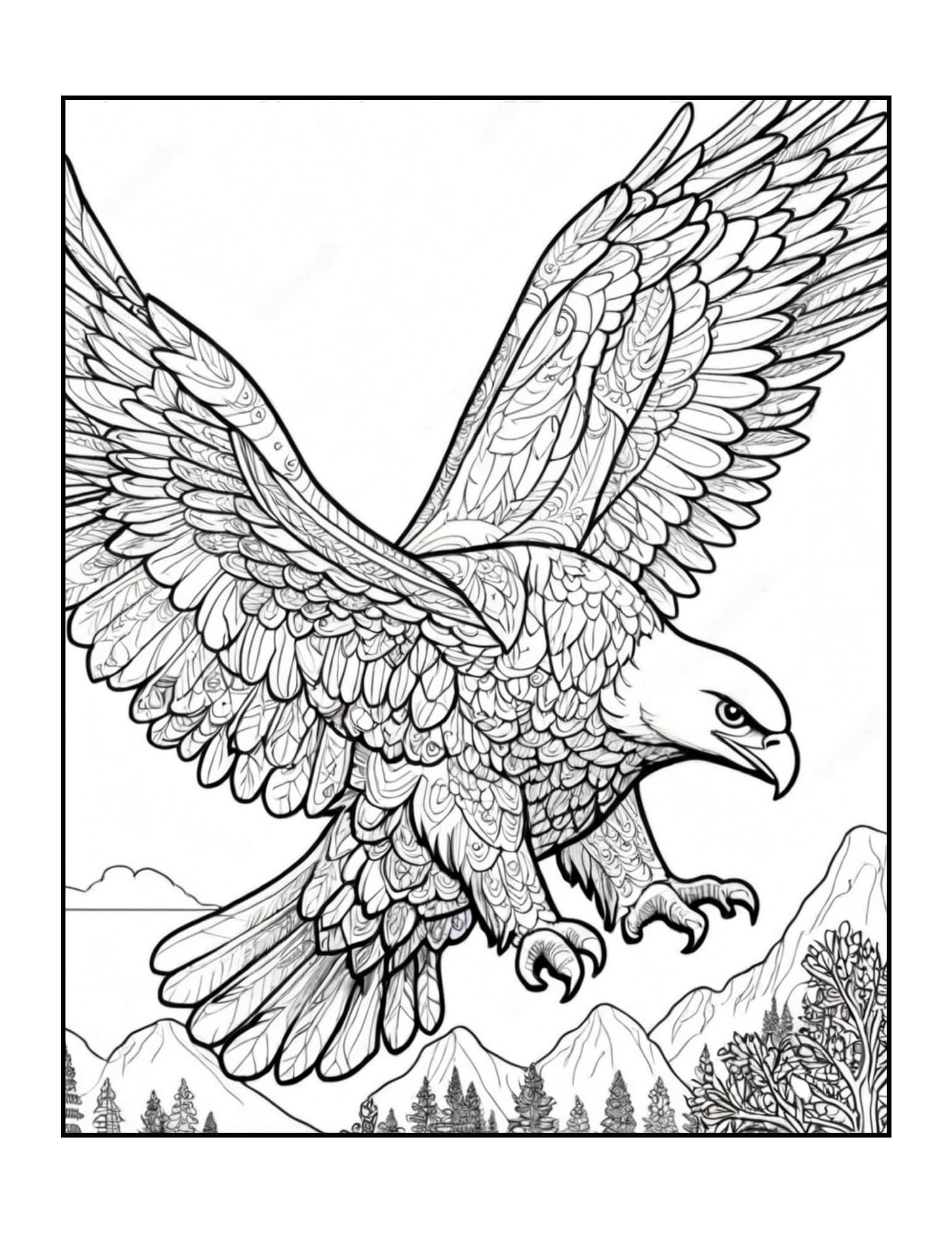 Soaring Eagle Adult Coloring Page | Intricate Nature Illustration ...