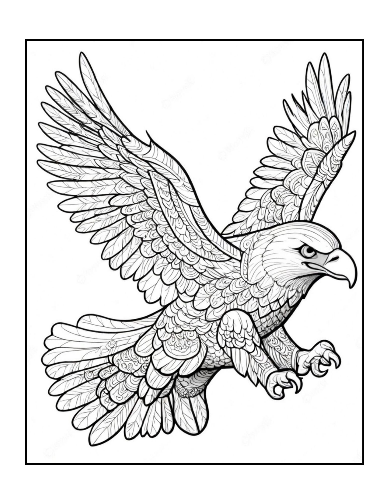Soaring Eagle Adult Coloring Page | Intricate Nature Illustration ...