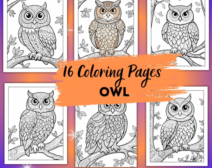 5 Owl Coloring Page, Whimsical Owl, Owl Art, Animal Coloring, Fantasy ...