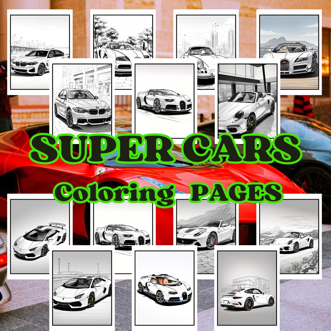 Super Cars Coloring Pages - 20 Page Coloring Book Featuring Lamborghini ...