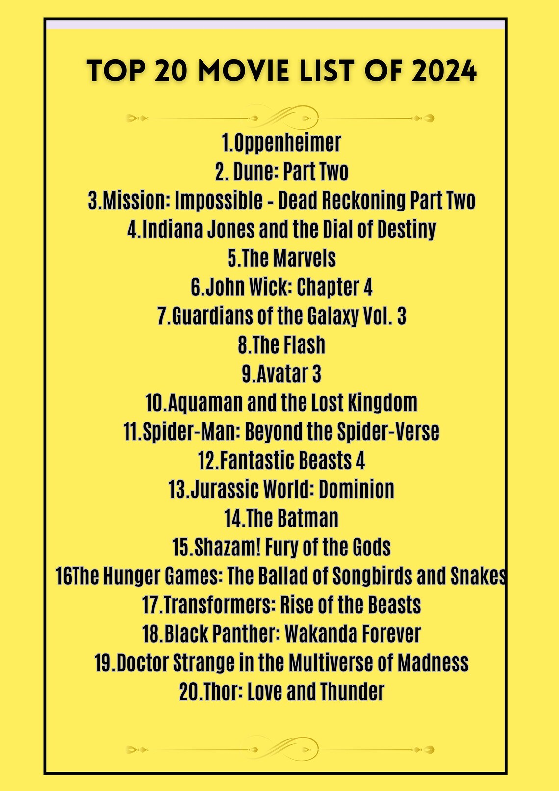 Top 20 Movies of 2024 Digital Poster | Imdb Favorites | Printable Film ...