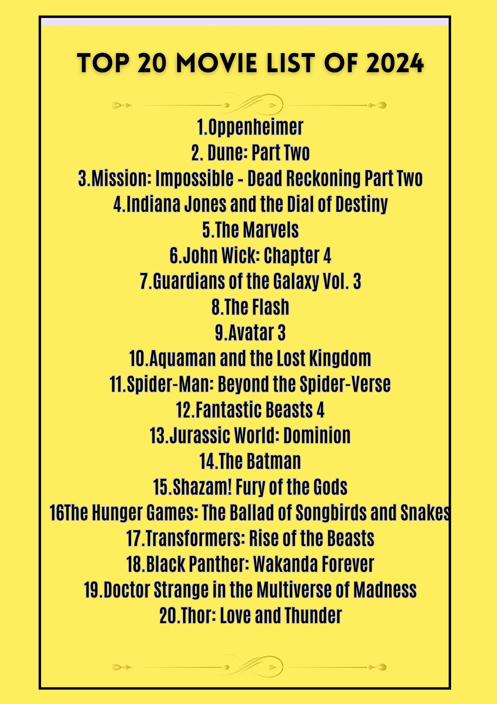 Top 20 Movies of 2024 Digital Poster | Imdb Favorites | Printable Film ...