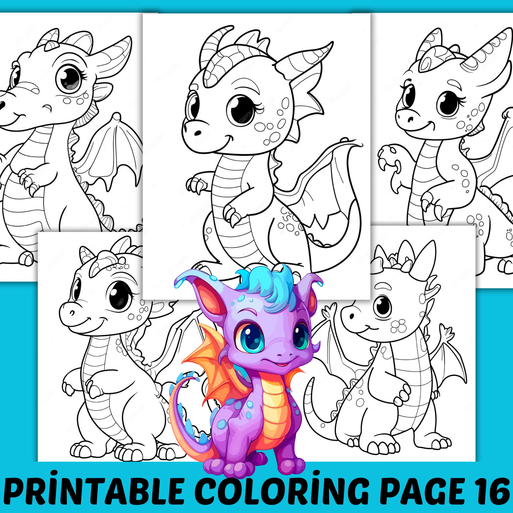 Cute Baby Dragon Coloring Pages for Kids | 16 Pages | Dragon Coloring ...