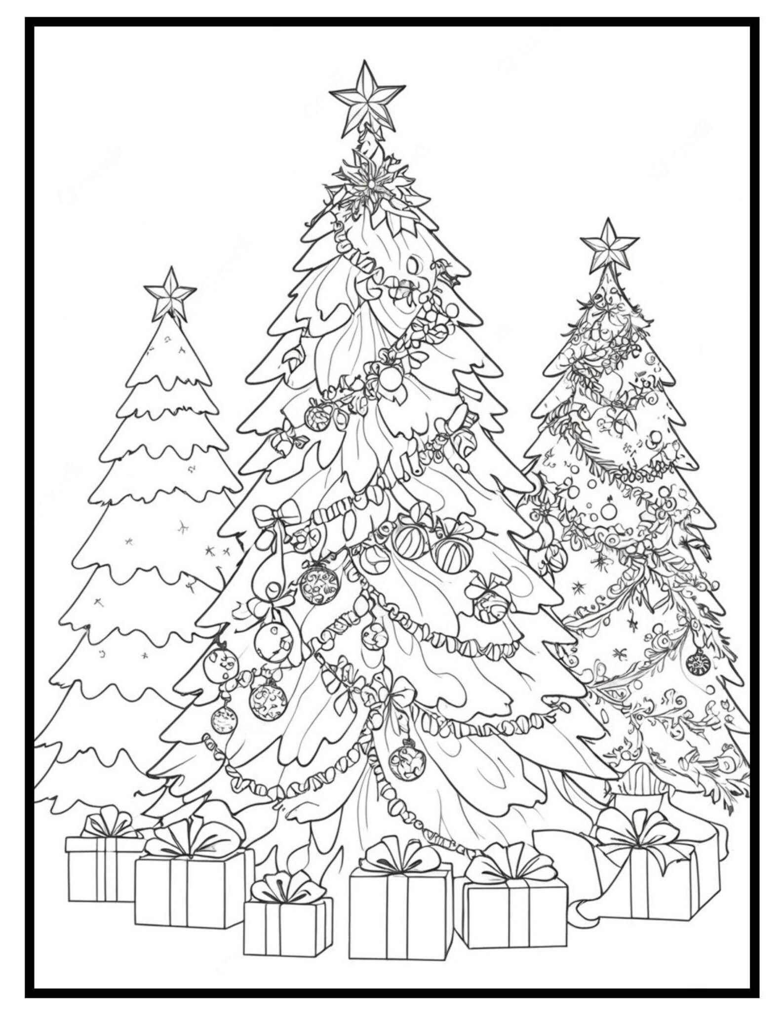 Christmas Pine Trees Coloring Book - 24 Pages, Kids & Adults, PDF - ZIP ...
