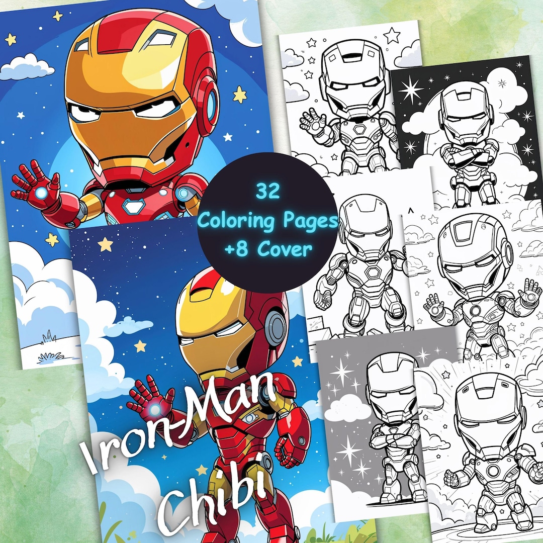 Chibi Style Iron Man Coloring Book | Cute Superheroes With Big Heads ...