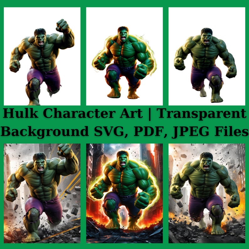 Hulk Character Art Transparent Background SVG, PDF, JPEG Files Ideal ...