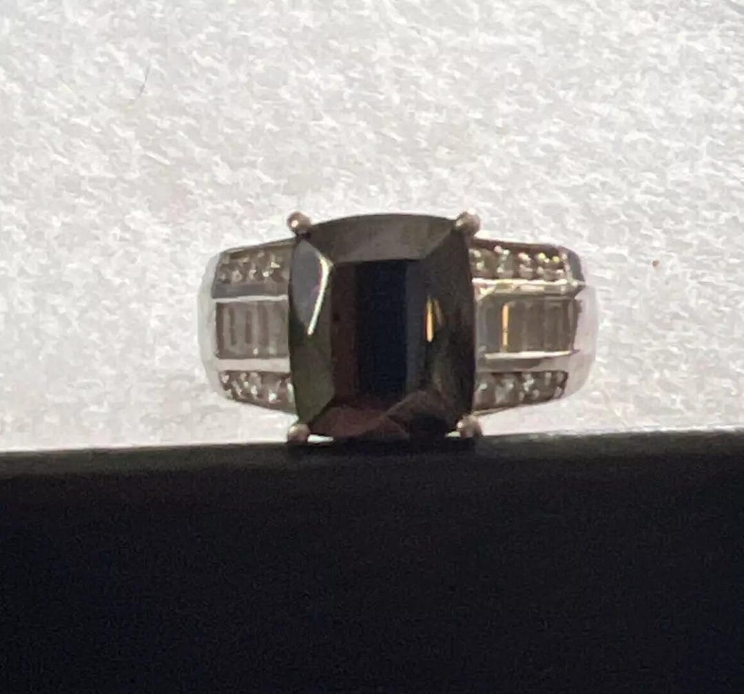Chuck Clemency STS Sterling 925 Hematite & Clear Stone Ring Size 6 1/2 ...