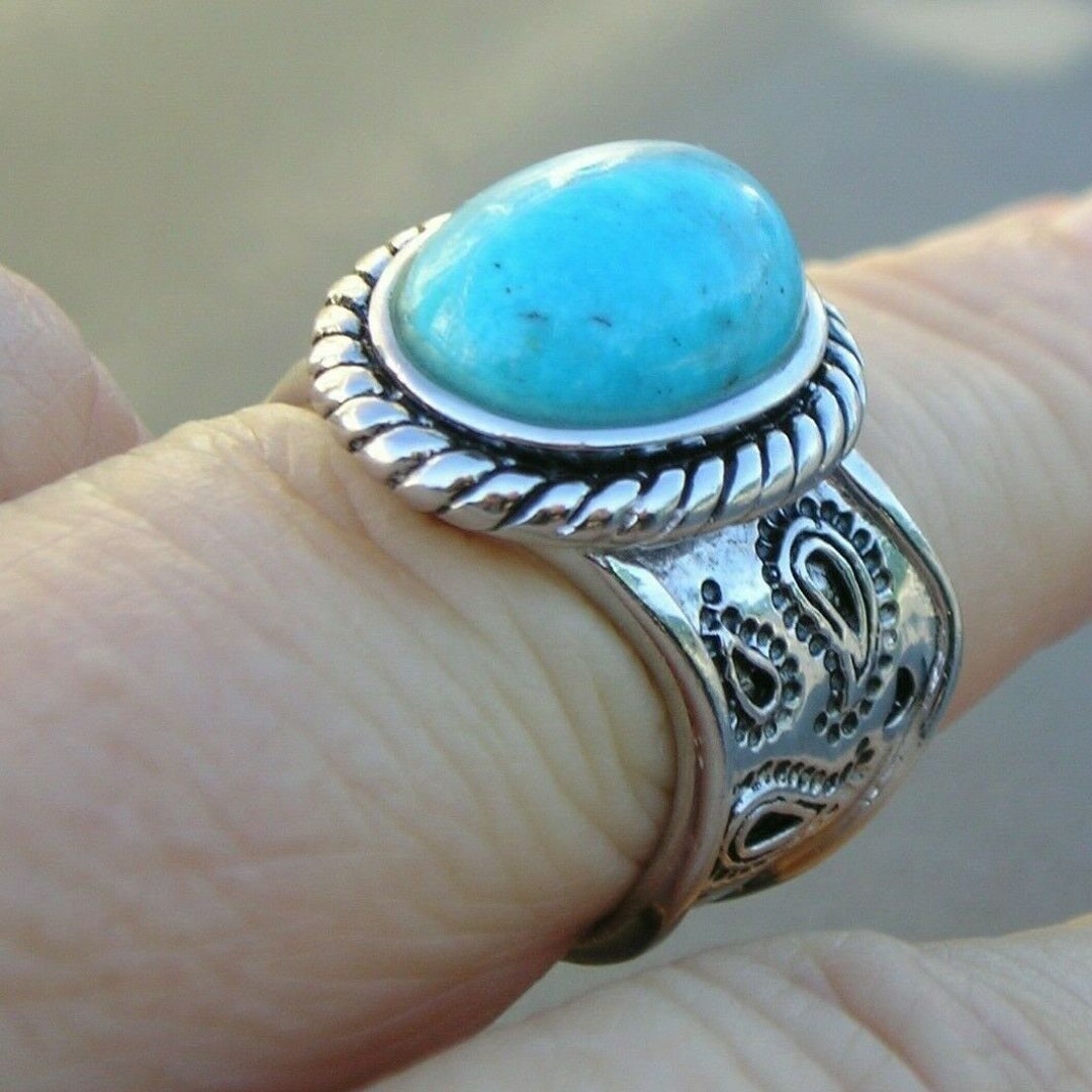 Ornate Sterling 925 Southwest Turquoise Ornate CFJ Signed Ring Size 7 ...
