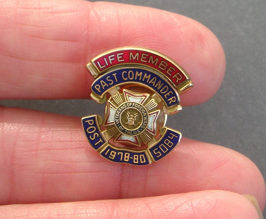 10K Gold Enamel Veterans of Foreign Wars Life Member Past Commander Pin ...