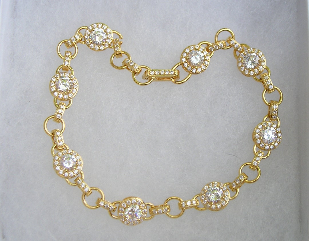 Gold Over Sterling 925 Cubic Zirconia CZ PAJ Link Bracelet 8 Length - Etsy