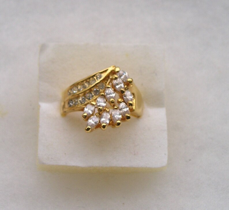 Vintage Cubic Zirconia CZ Cluster Gold Plate Cocktail Ring | Etsy